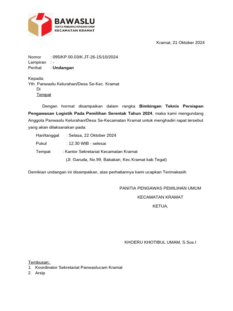 Surat Undangan Rakor 2 Agustus 2024 | PDF | Perjalanan