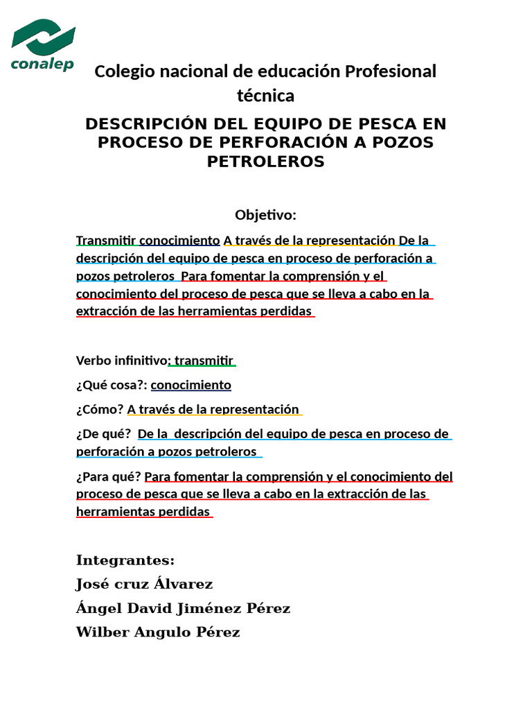 Descripción Del Equipo de Pesca en Proceso de Perforación A Pozos ...