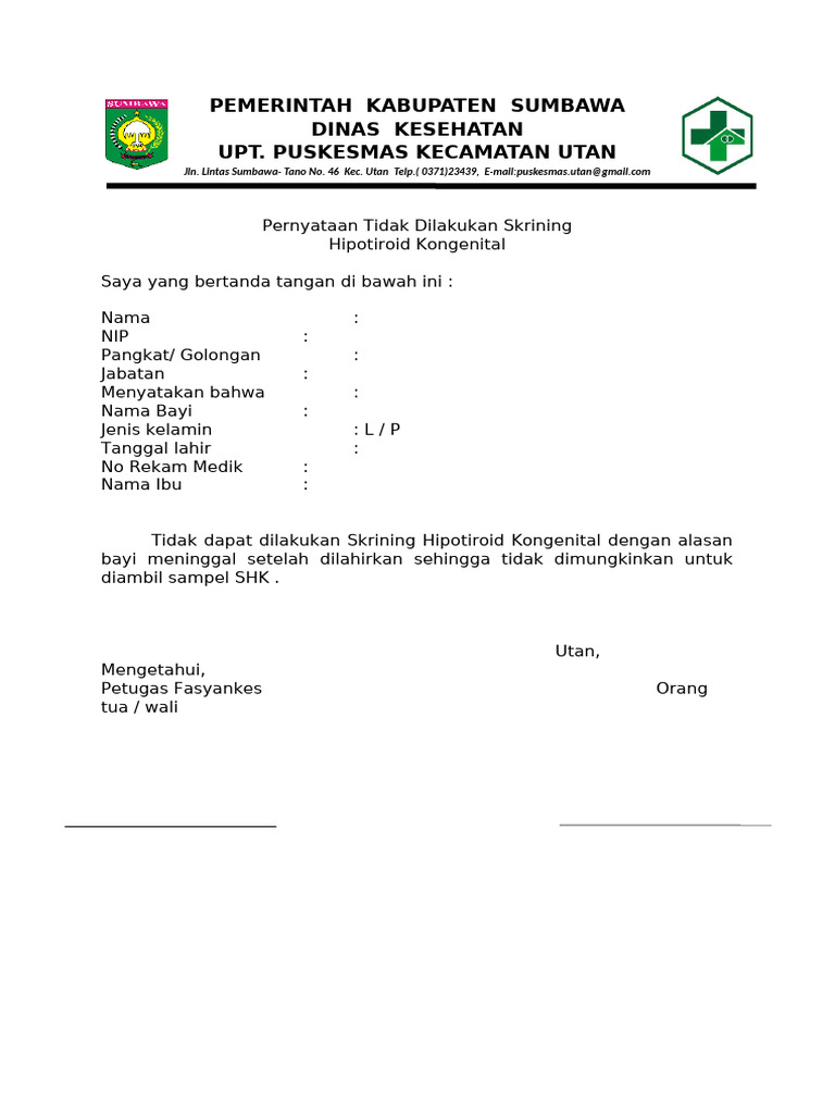 Pernyataan Tidak Dilakukan SHK Pada Bayi Meninggal Fix | PDF