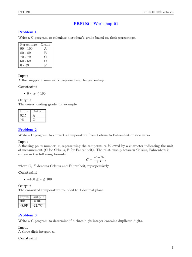 24 - 09 - 2024 - PRF192 FA24 Workshop 1 | PDF