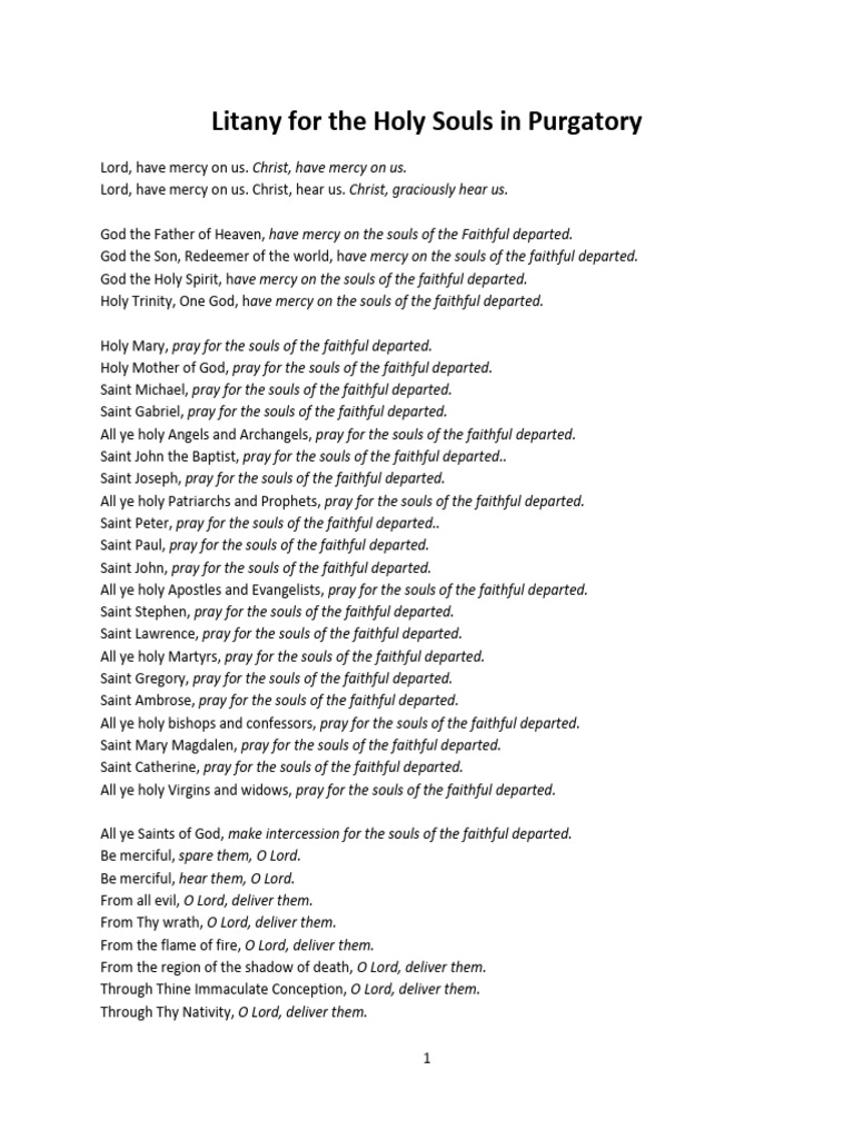 Litany for Holy Souls in Purgatory | PDF | Lord's Prayer | Mercy