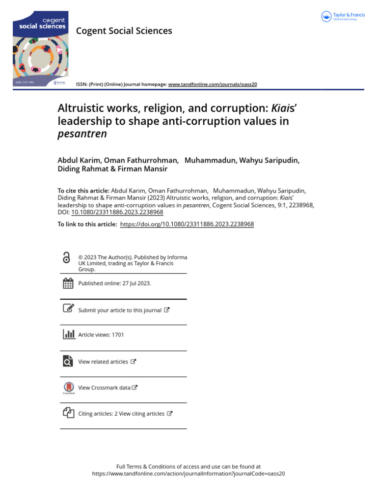 Altruistic Works Religion and Corruption Kiais Leadership To Shape Anti ...