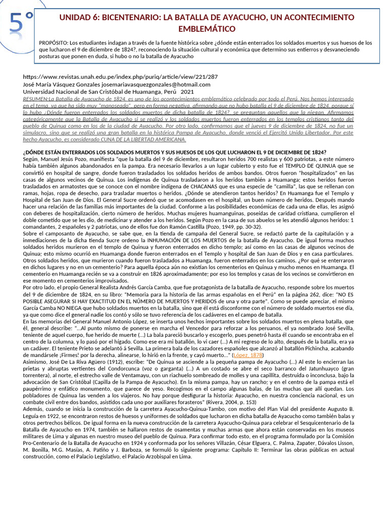 Hubo o No Hubo La Batalla de Ayacucho | PDF | América del Sur | Perú