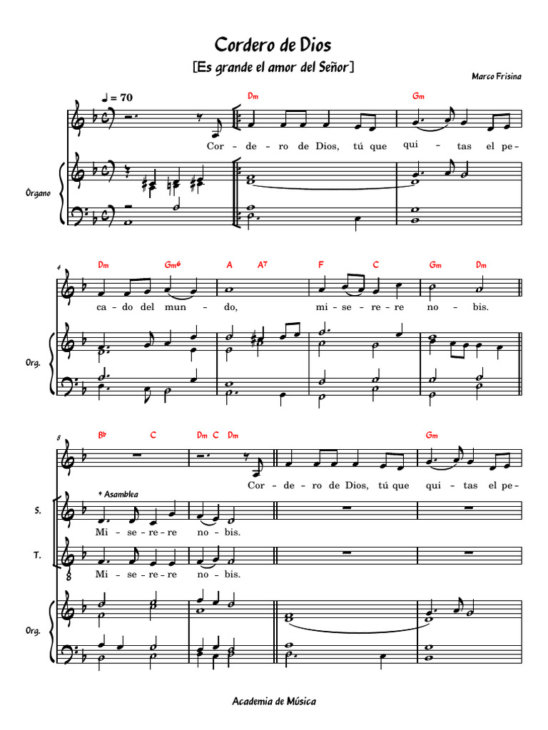 Cordero de Dios (M. Frisina - Es Grande El Amor Del Señor) | PDF