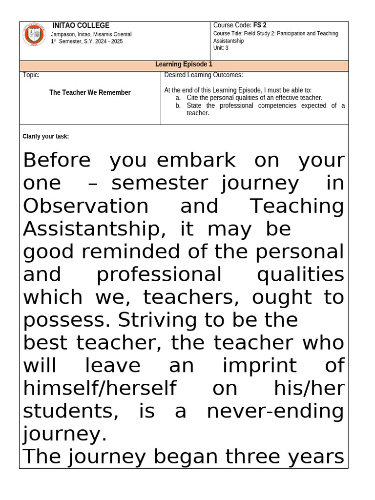 FS2 Handouts Learning Episode 12 | PDF | Teachers | Action Research