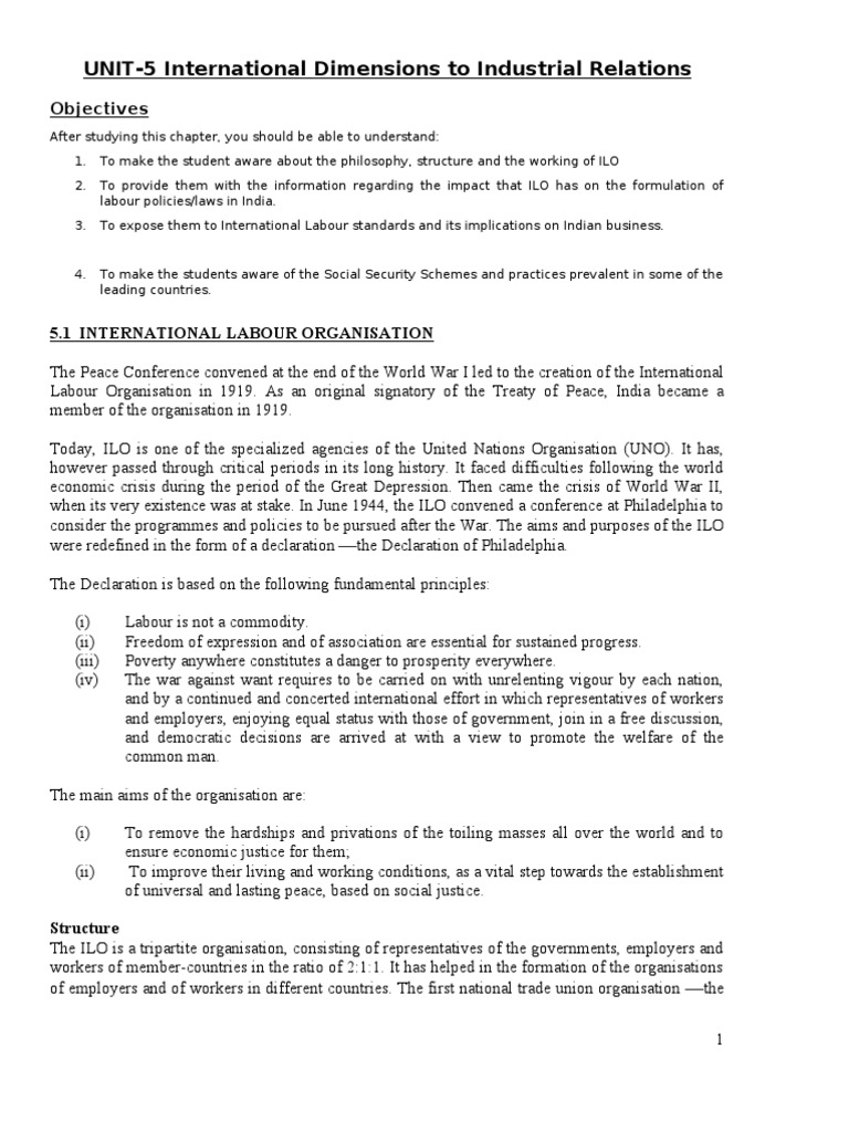 UNIT-5 International Dimensions To Industrial Relations: Objectives ...