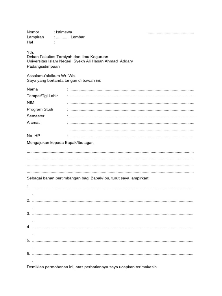 BLANGKO SURAT PERMOHONAN | PDF