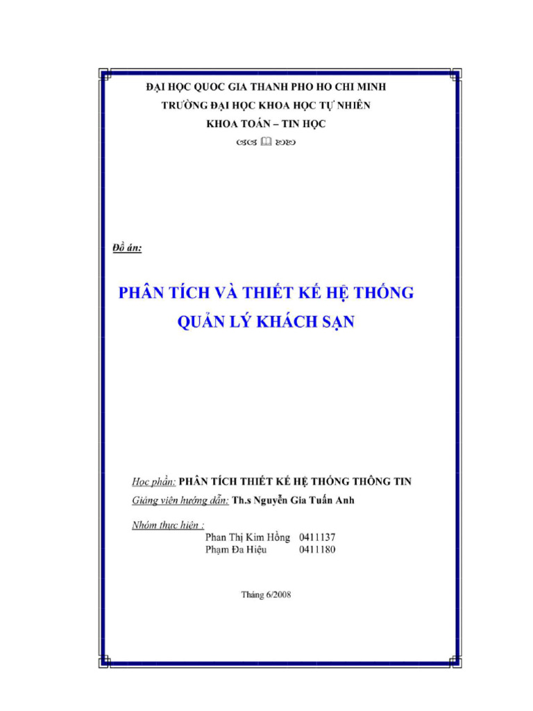 (123doc) - Do-An-Phan-Tich-Va-Thiet-Ke-He-Thong-Quan-Ly-Khach-San | PDF