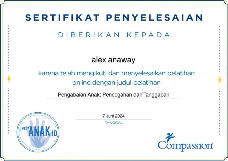 Pengabaian Anak Pencegahan Dantanggapan - Sertifikat Penyelesaian | PDF