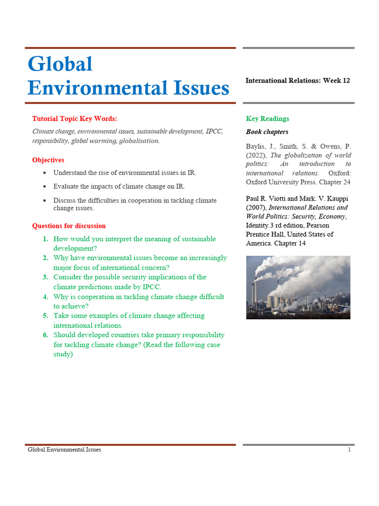Week 12 Tutorial Sheet - Environmental Issues | PDF | Climate Change ...