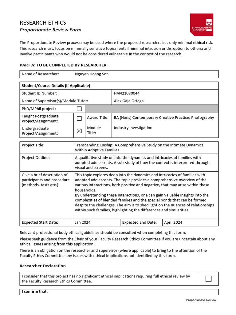Nguyen Hoang Son - 2110CCP - Proportionate Ethical Form | PDF ...