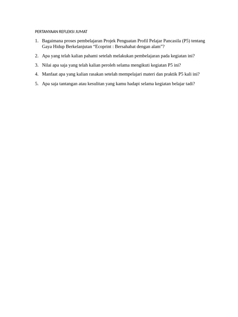 Refleksi Pembelajaran P5 Ecoprint | PDF