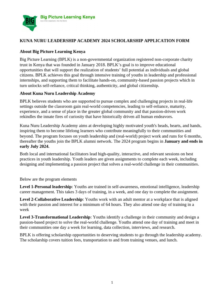 KNLA 2024 Application Form | PDF | Leadership | Mentorship