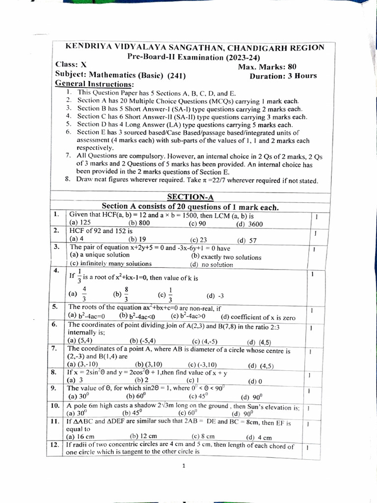 Preboard 2 Maths Basic Question Paper | PDF | Circle | Euclidean Plane Geometry