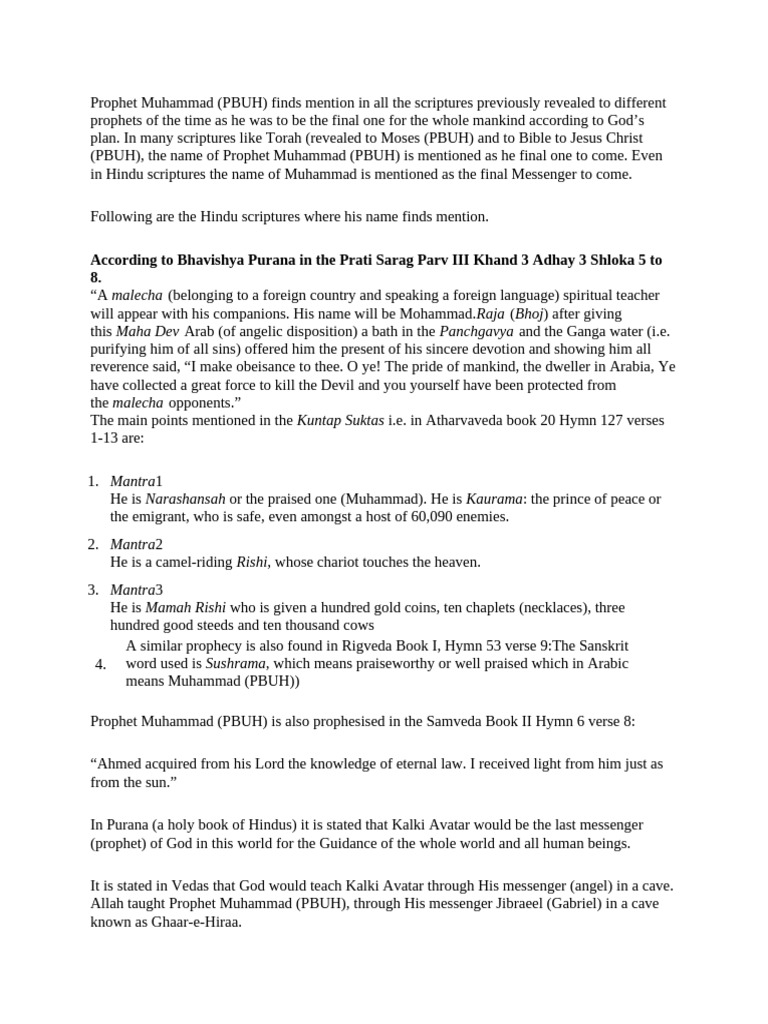 Prophet Muhammad IN HINDU SCRIPTS | PDF | Prophets And Messengers In ...