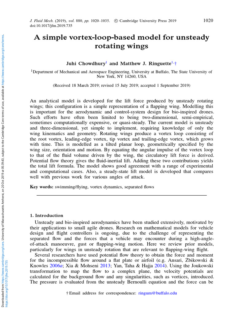 A Simple Vortex-Loop-Based Model For Unsteady Rotating Wings | PDF ...