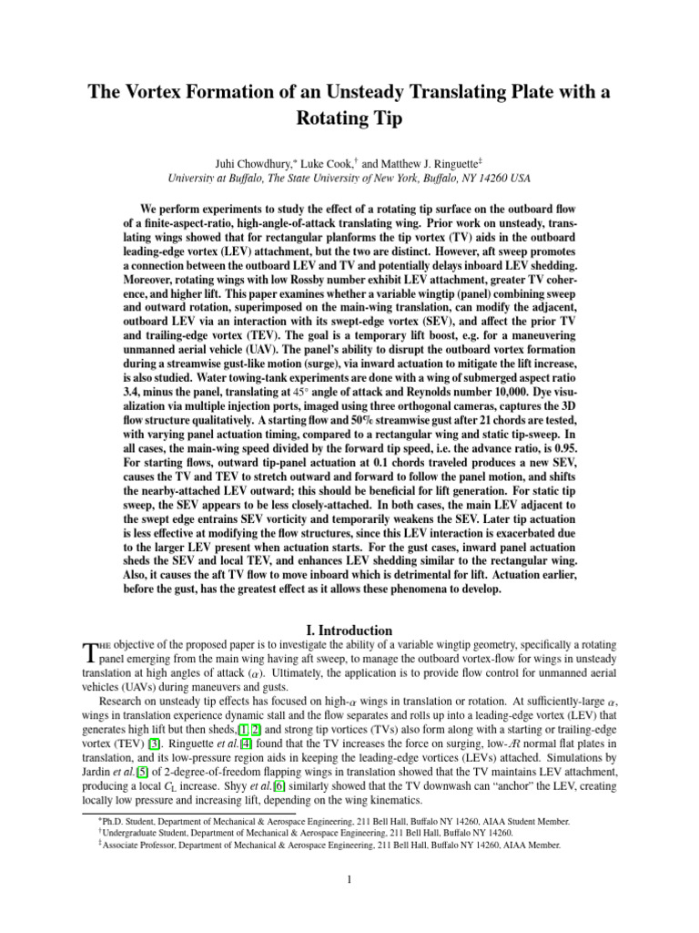 The Vortex Formation of An Unsteady Translating Plate With A Rotating ...