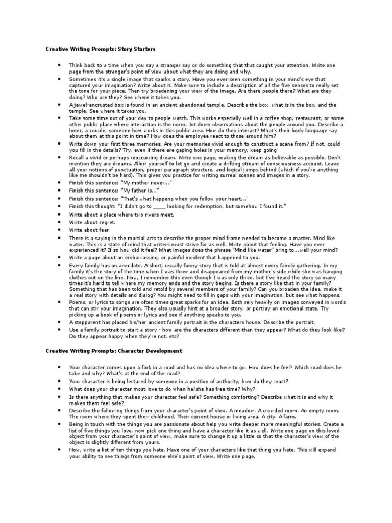 Creative Writing Prompts | PDF | Plot (Narrative) | Narration