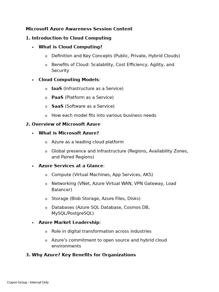 Azure Awareness Session Content | PDF | Microsoft Azure | Cloud Computing