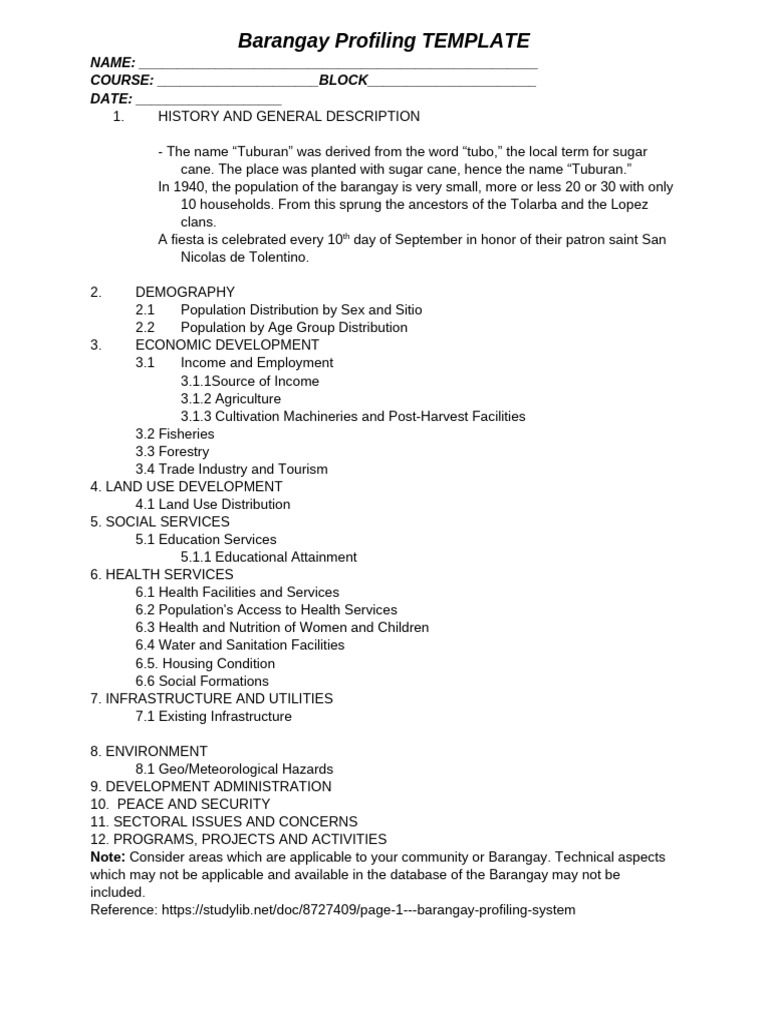 Barangay Profiling TEMPLATE | PDF | Science & Mathematics | Technology ...