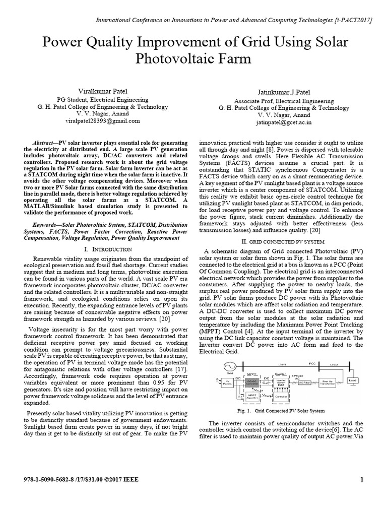 Power Quality Improvement of Grid Using Solar Photovoltaic Farm | PDF | Photovoltaics | Power ...