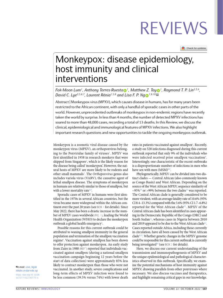 Monkeypox - Disease Epidemiology, Host Immunity and Clinical ...