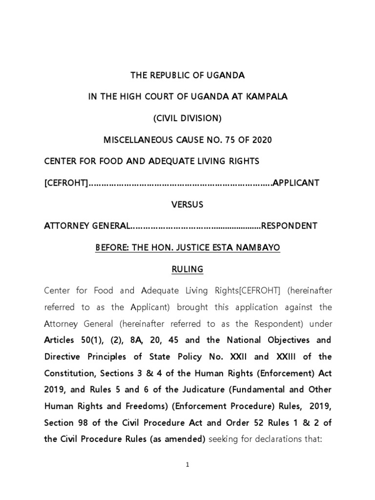 Center For Food and Adequate Living Rights (CEFROHT) V Attorney General ...