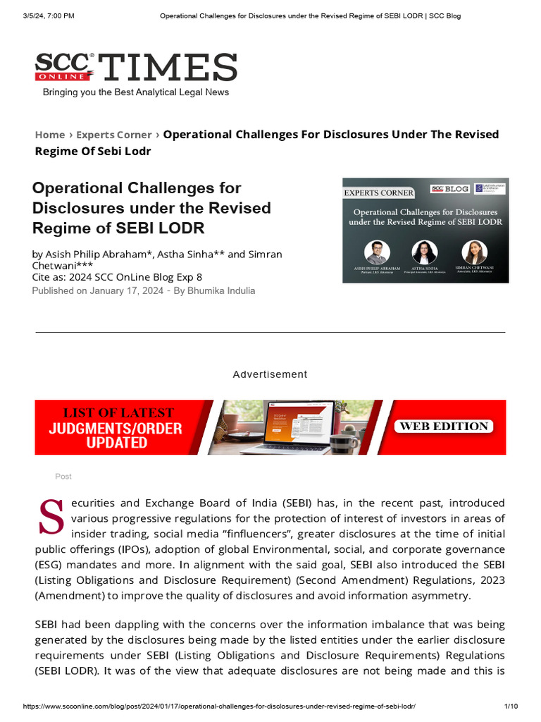 SEBI LODR Disclosure Challenges | PDF | Taxes | Loans