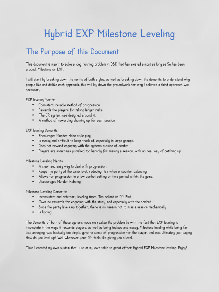 Hybrid EXP Milestone Leveling | PDF