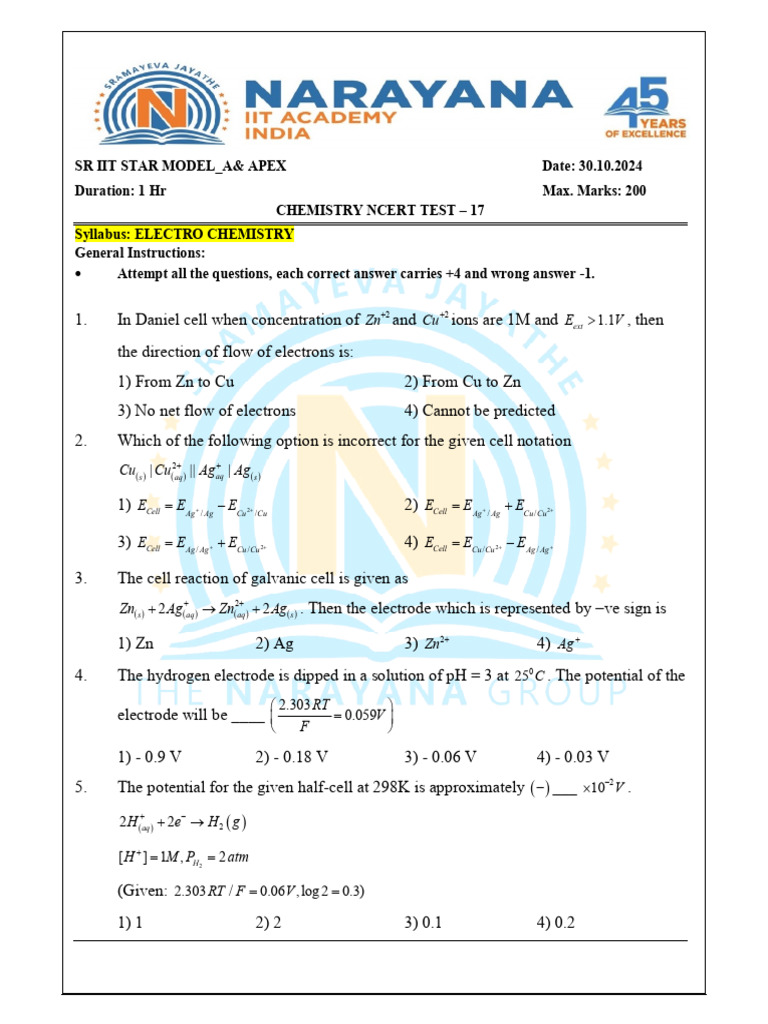 30-10-2024 - SR Iit Star Model - A & Apex - Chemistry - Ncert Test-17 ...