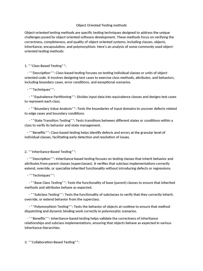 Object Oriented Testing Methods | PDF | Inheritance (Object Oriented ...
