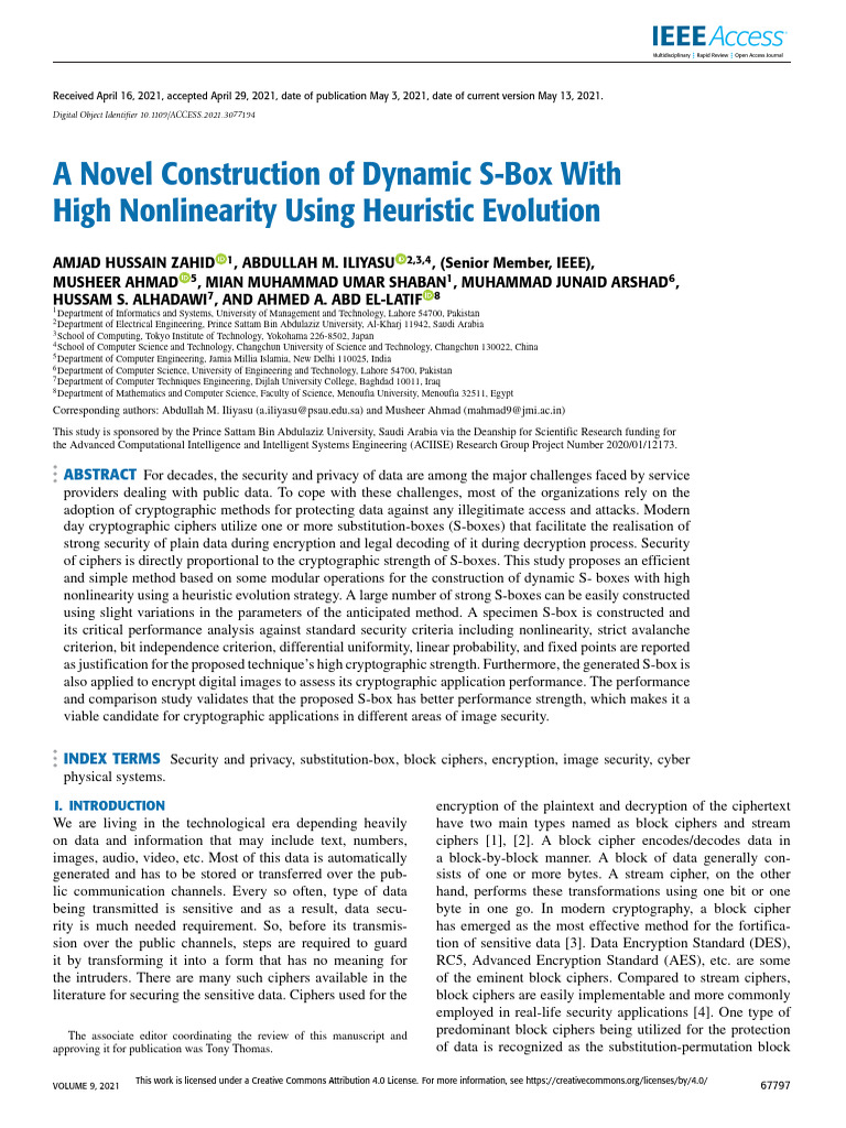 2021-Access-W-A Novel Construction of Dynamic S-Box | PDF | Cipher | Cryptography