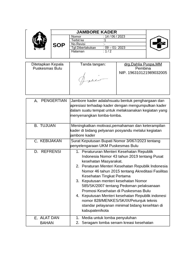SOP JAMBORE KADER | PDF