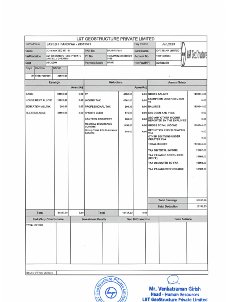 Jayesh Pandyaa Salary Slips Certified | PDF
