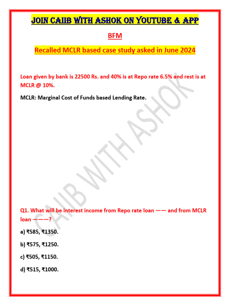 BFM RECALLED MCLR BASED CASE STUDY JUNE 2024 (4 Class) - 43980389 ...