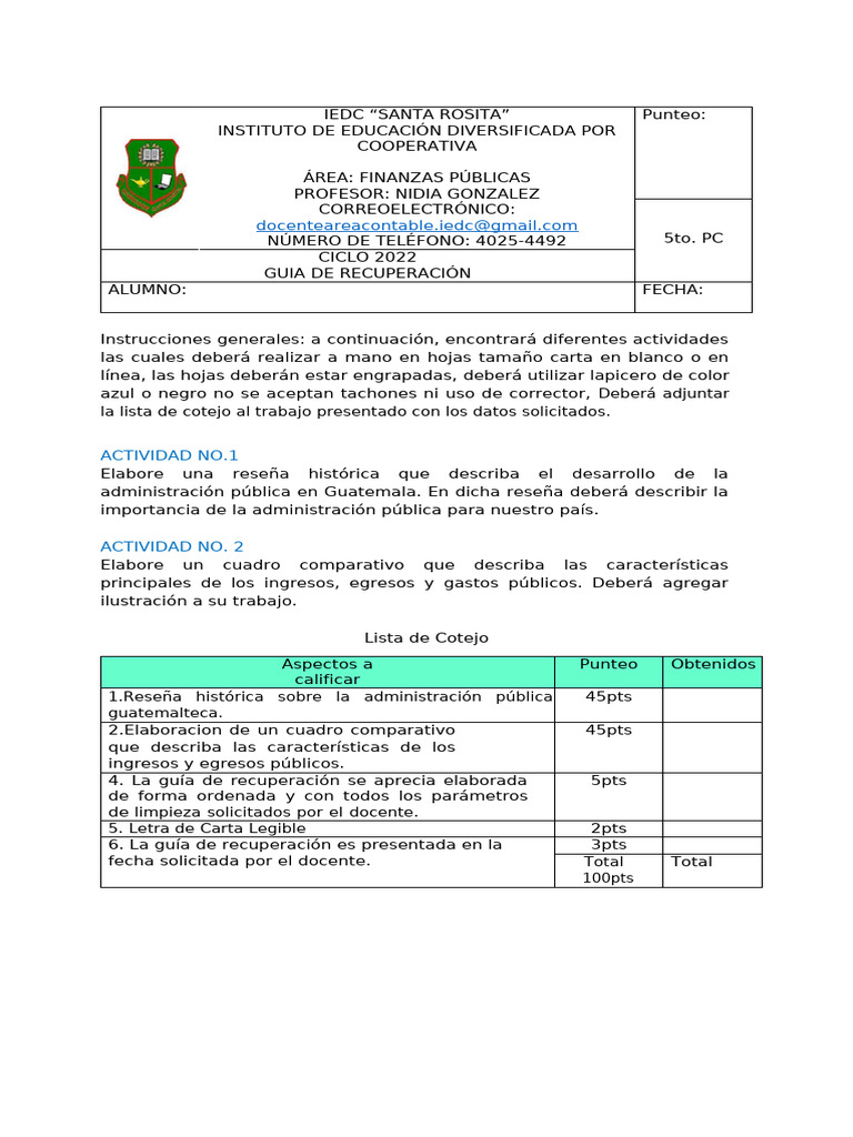 Guia de Recuperacion 2022 Finanzas Publicas | PDF