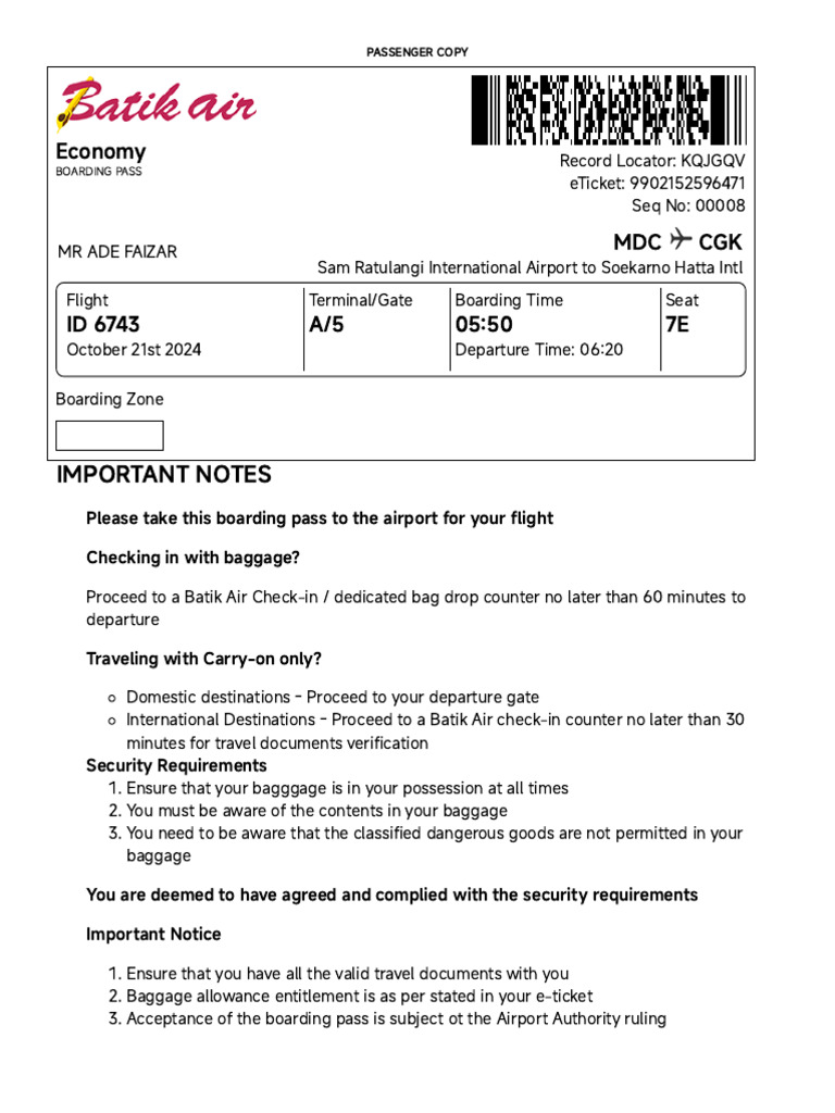 Checkin Ade Faizar 21 Oktober 2024 | PDF | Aviation