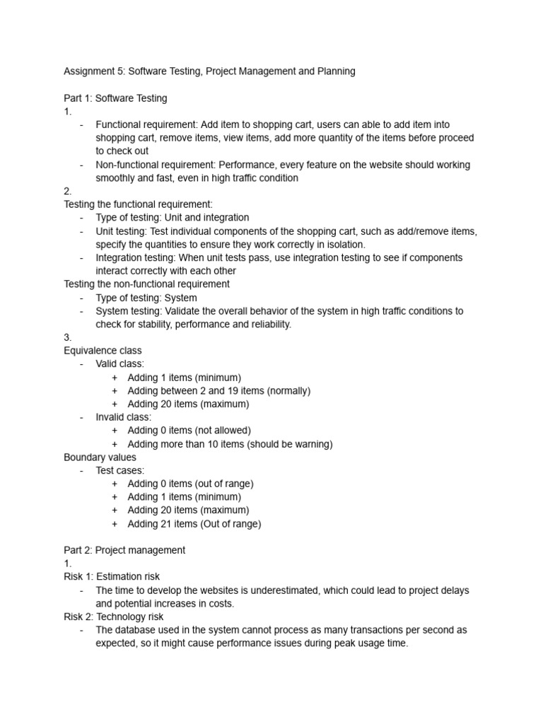 Assignment 5 - Software Testing, Project Management and Planning | PDF ... Assignment 5 - Software Testing, Project Management and Planning | PDF ...