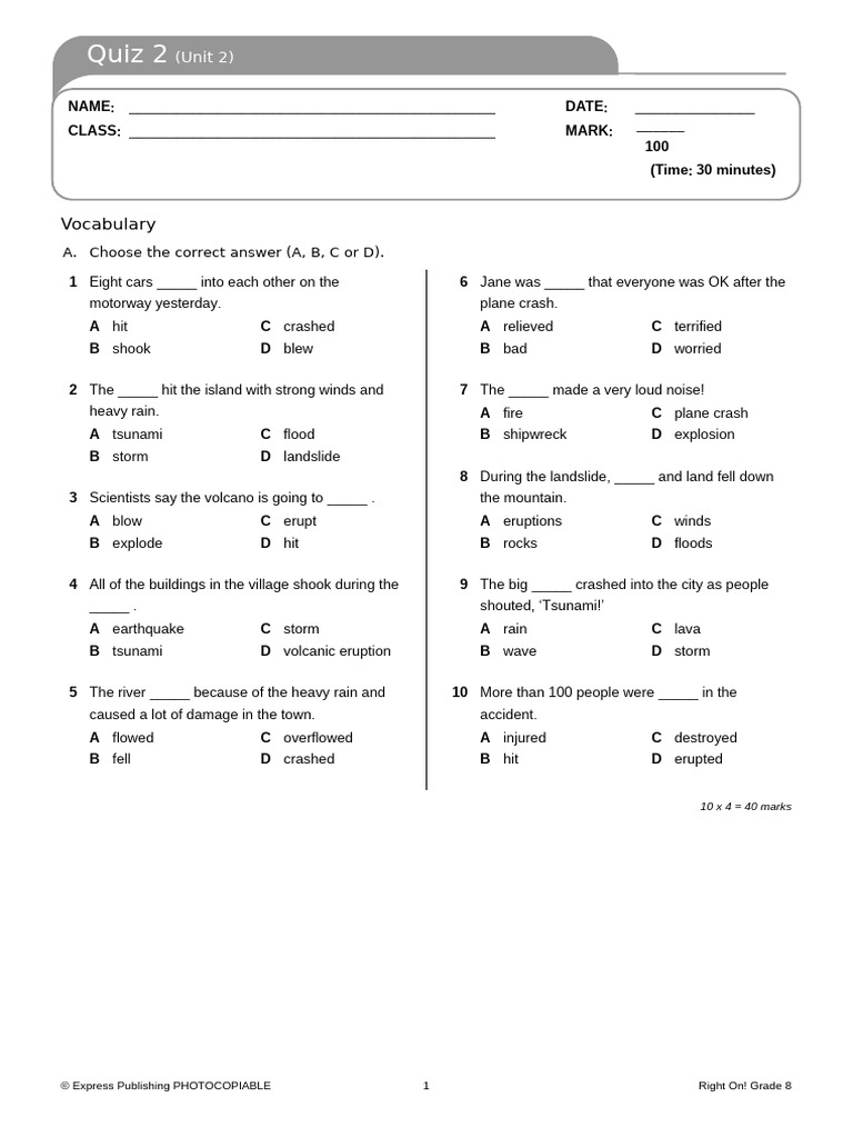 31 Right On gr8 Quiz 2 | PDF | Types Of Volcanic Eruptions | Volcano