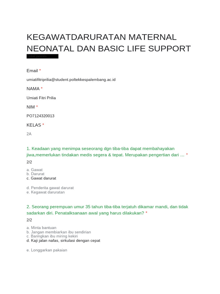 Uts Kegawatdaruratan Maternal Neonatal Dan Basic Life Support | PDF ...