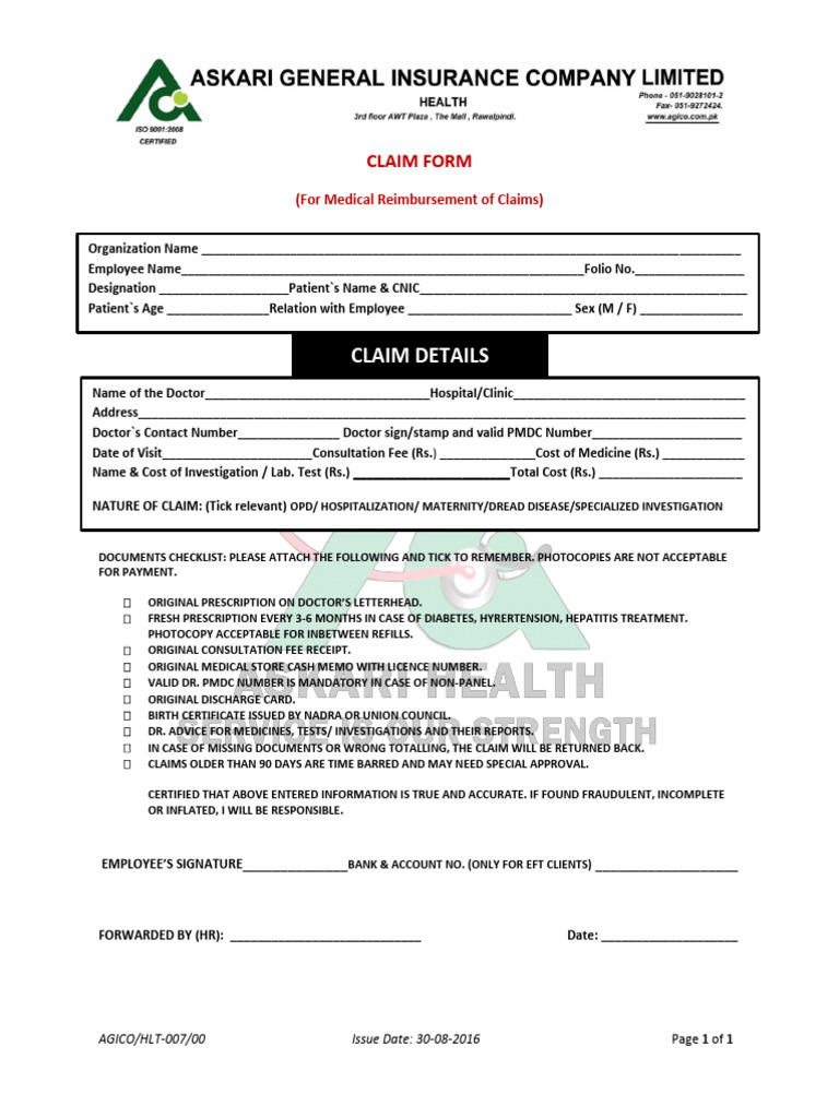 Claim Reimbursement Form | PDF | Social Programs | Medicine