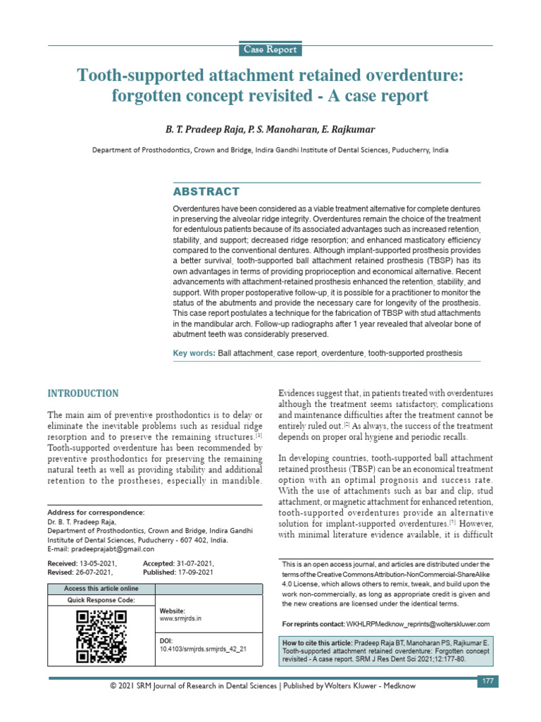 Tooth Supported Attachment Retained Overdenture .12 | PDF | Dentistry ...