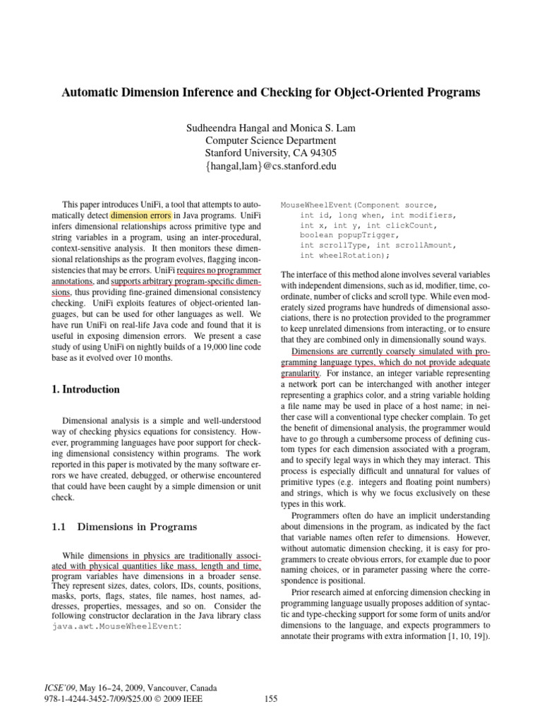 Icse2009 Automatic Dimension Inference and Checking For Object-Oriented ... Icse2009 Automatic Dimension Inference and Checking For Object-Oriented ...