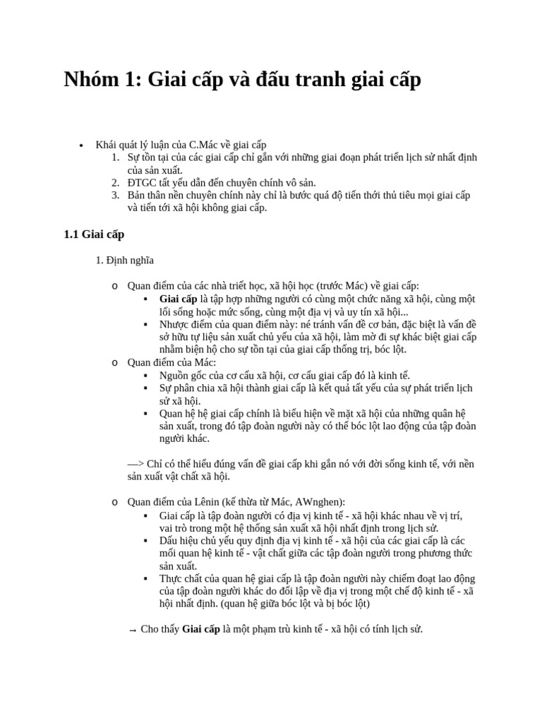 Nhóm 1-Giai Cấp Và Đấu Tranh Giai Cấp | PDF