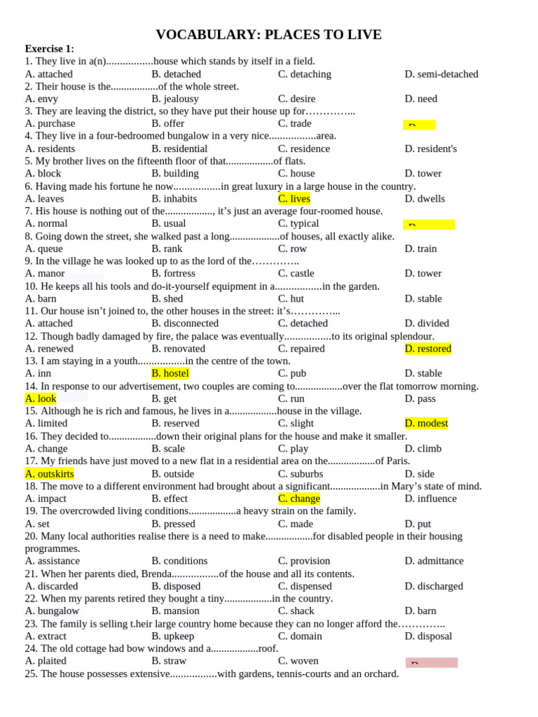 Vocabulary: Housing & Living Spaces | PDF | Basement | Houses