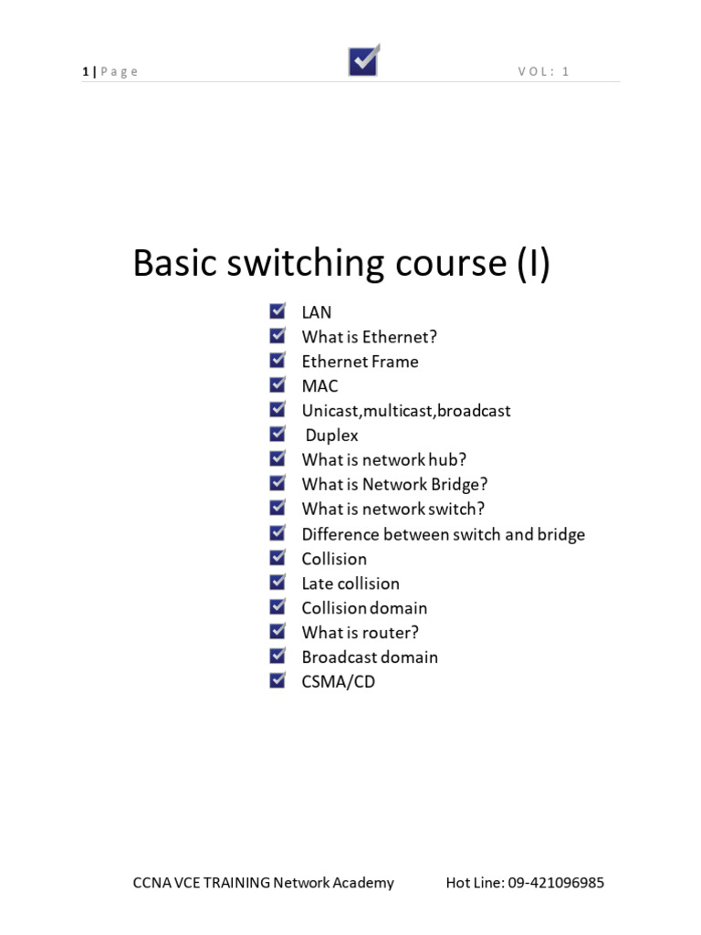 CCNA Basic Switching Course Overview | PDF | Network Switch | Computer ...