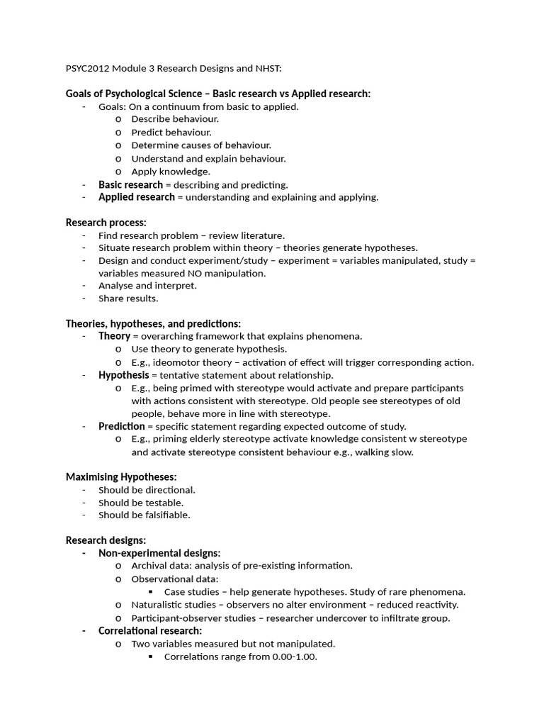 PSYC2012 Module 3 Research Designs and NHST | PDF | Bias Of An ...