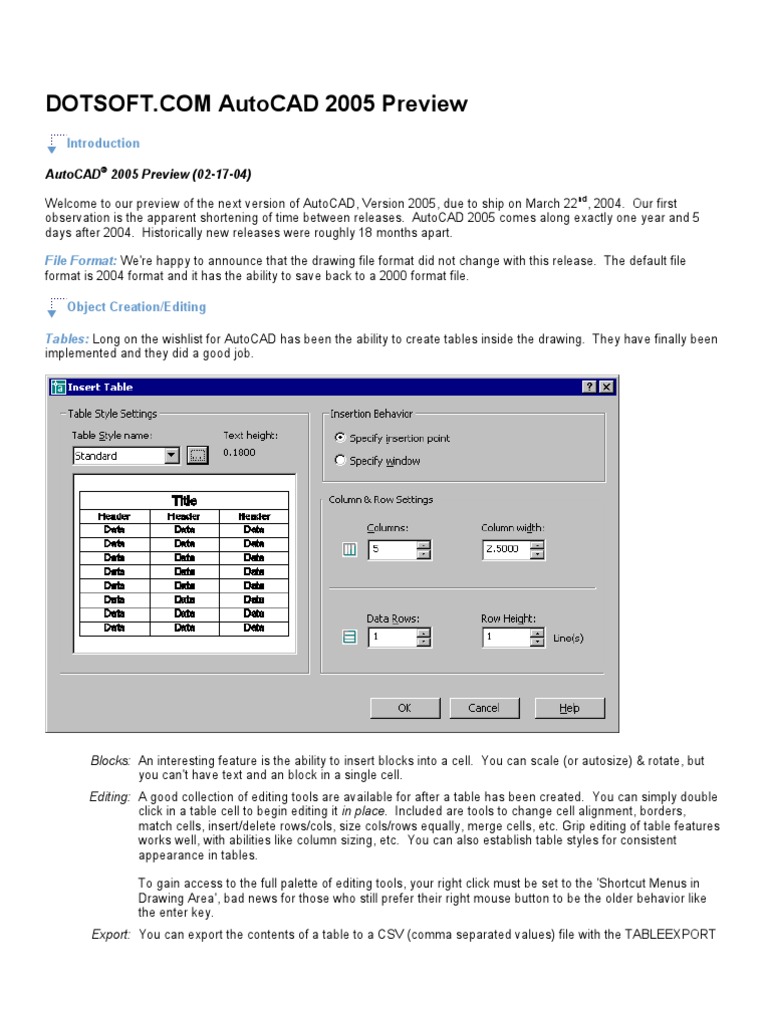 Autocad 2005 Preview (02-17-04): File Format | Comma Separated Values ...