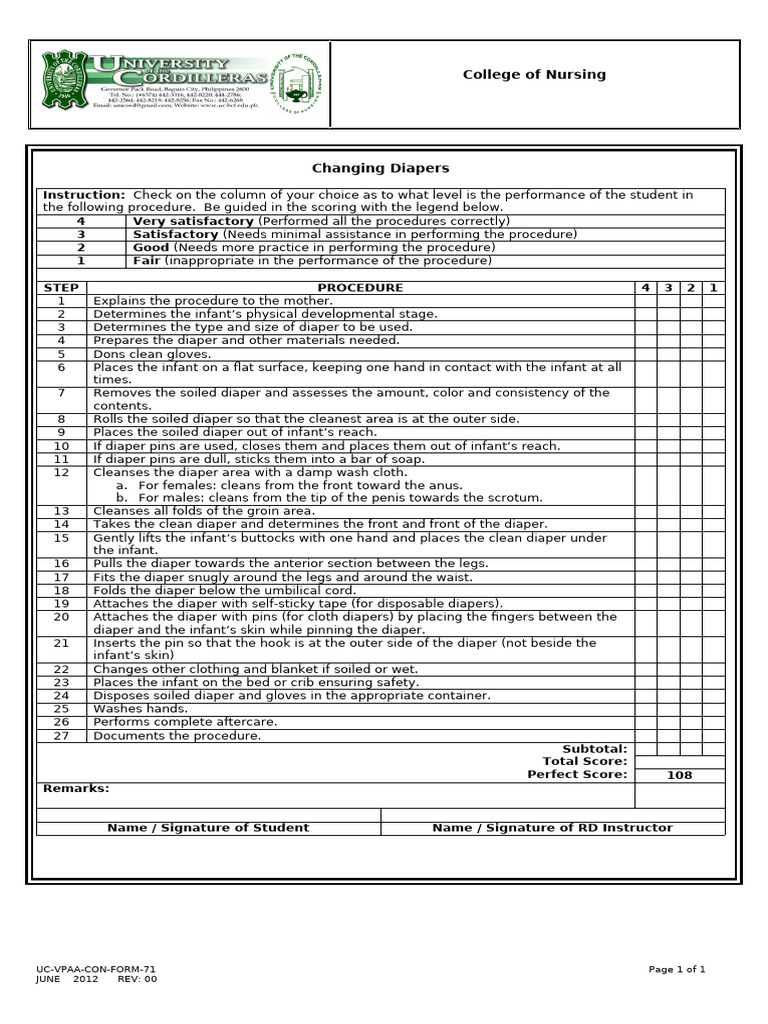 71 Form Changing Diapers Rev July 2013 | PDF | Diaper | Infants