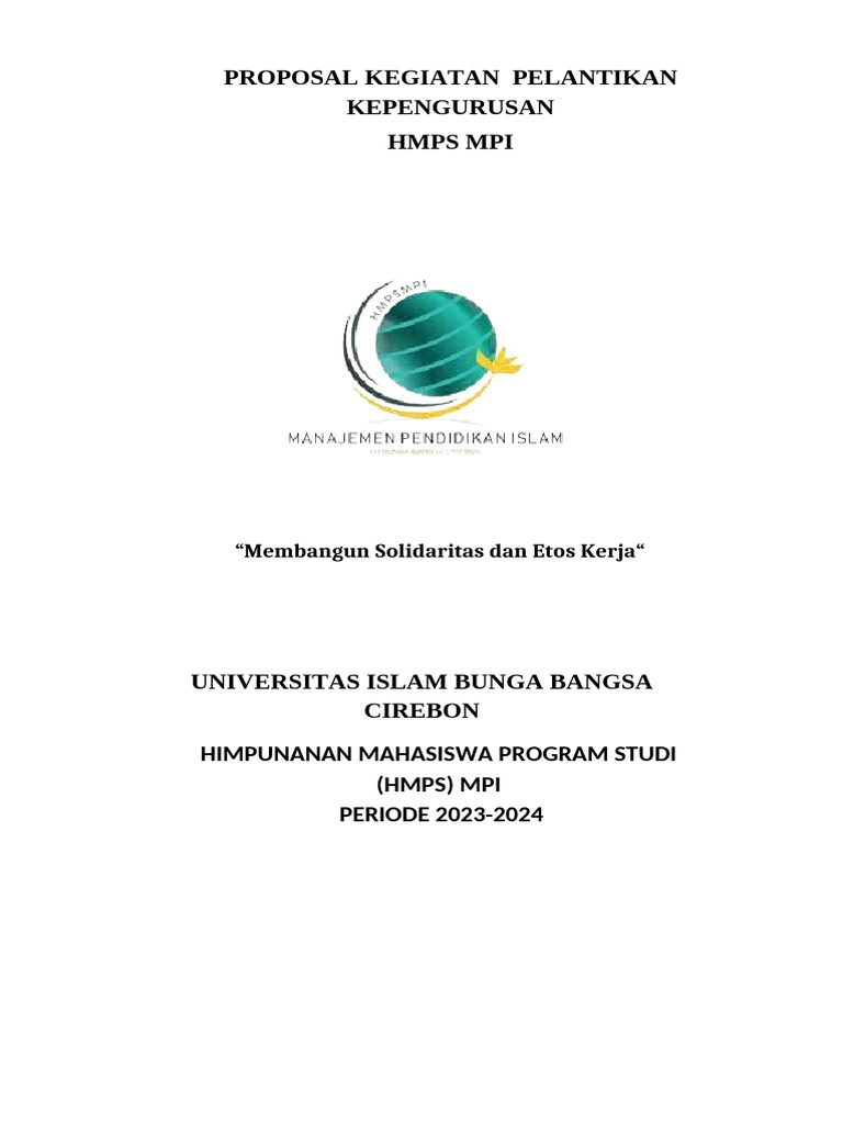 Proposal Pelantikan Dan Raker HMPS MPI Periode 2023-2024 | PDF